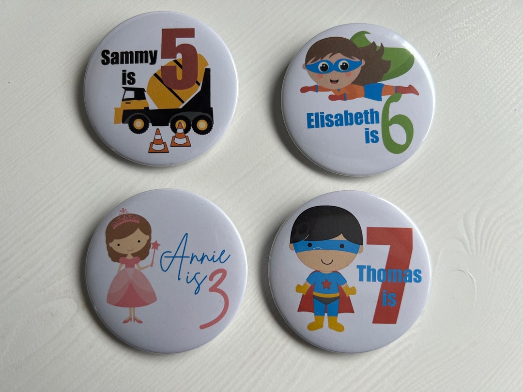 Birthday Badge for Kids – Personalised Party Pin – Custom Name Button ...