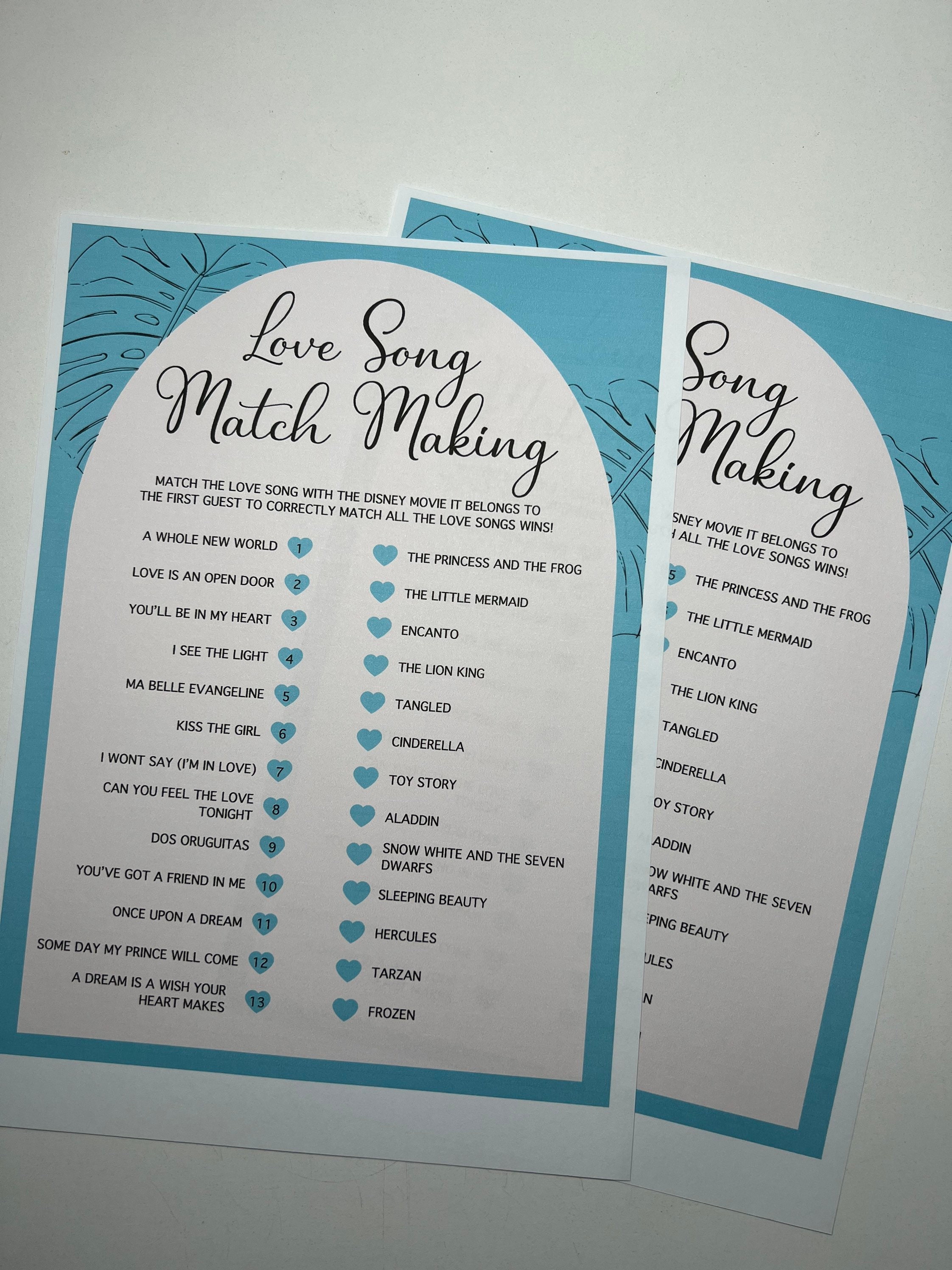 Love Song Match Maker Game – Printable Bridal Shower & Hens Night ...