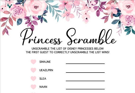 Princess Scramble Printable Game Bachelorette Party / Bridal | Etsy