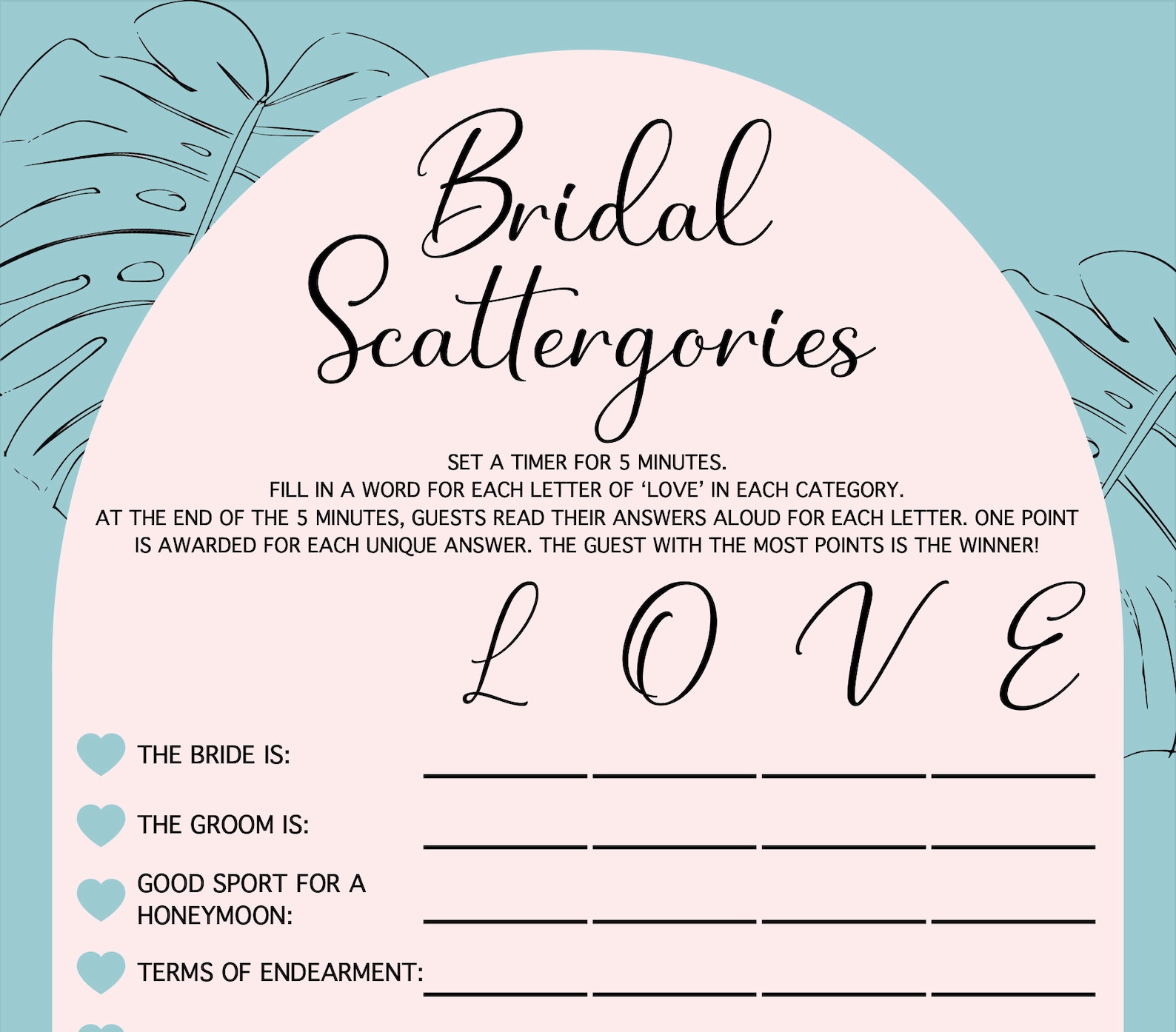 Bridal Scattergories Printable Game Bachelorette Party / - Etsy