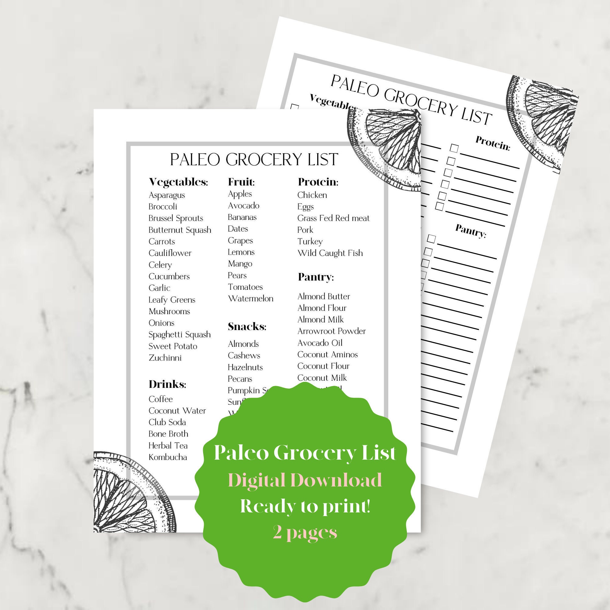 Paleo Grocery List & Empty Paleo Grocery List - Etsy