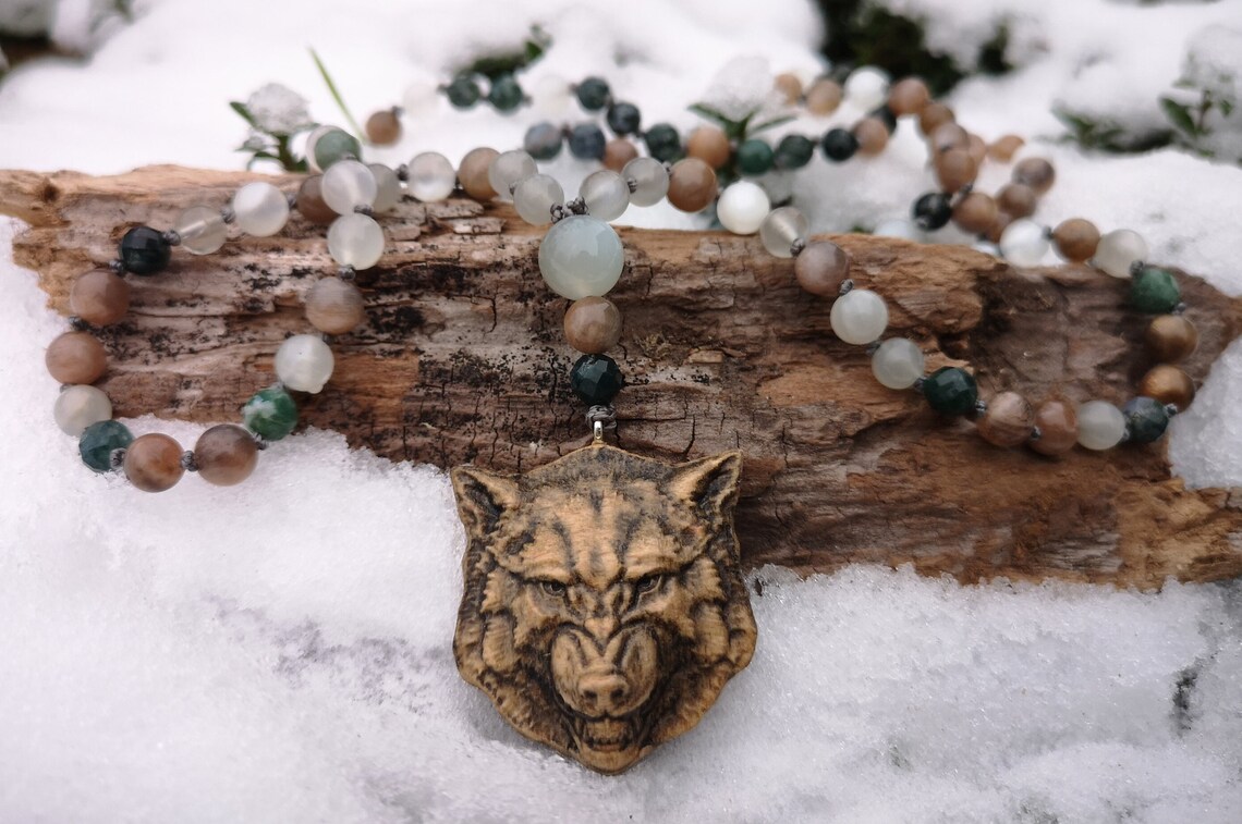 Ajan Mala KitsuneNoKo-Mala Loup Animal de pouvoir Pierre - Etsy France