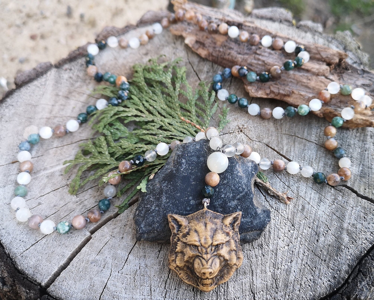 Ajan Mala KitsuneNoKo-Mala Loup Animal de pouvoir Pierre - Etsy France