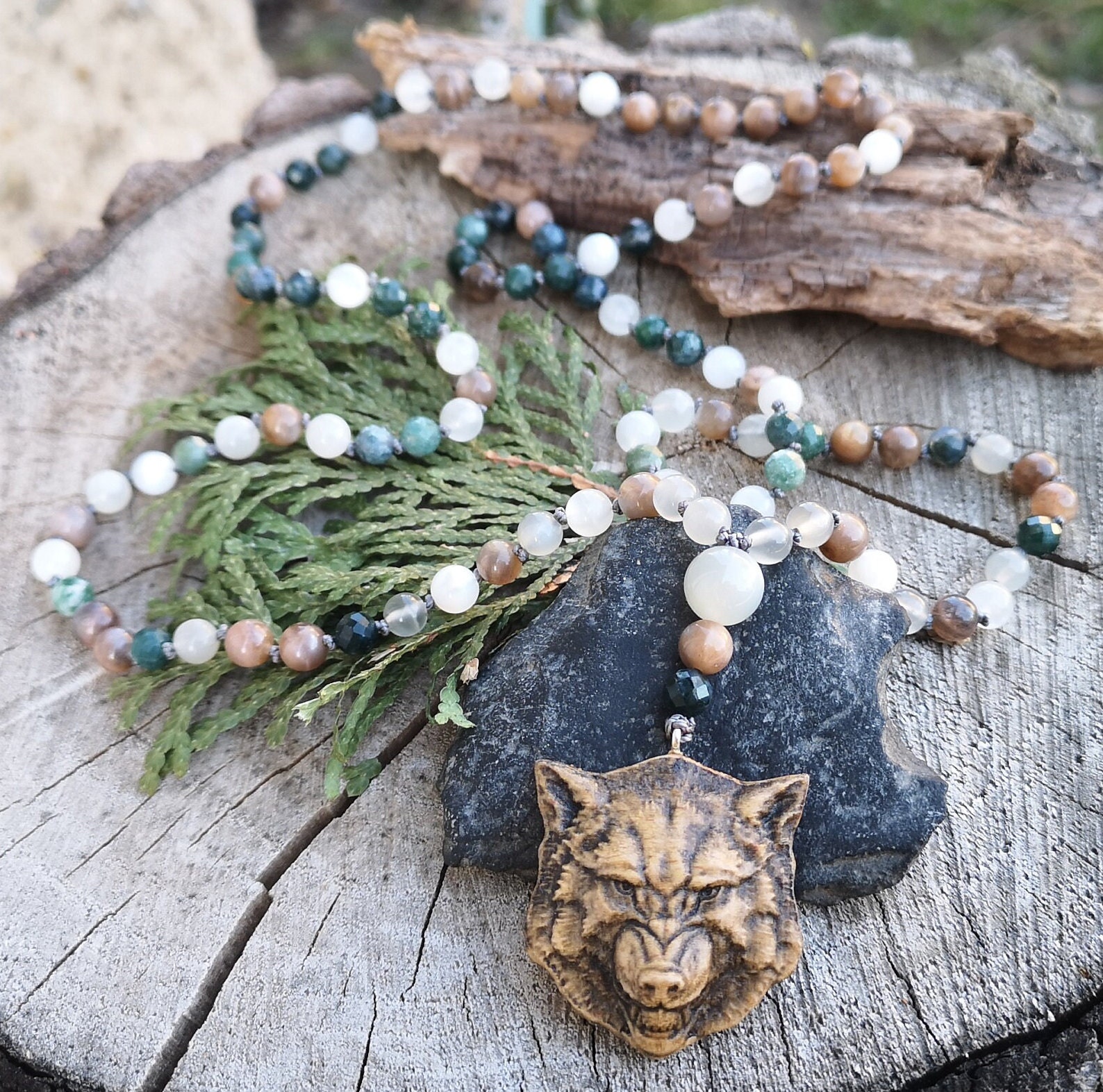 Ajan Mala KitsuneNoKo-Mala Loup Animal de pouvoir Pierre - Etsy France