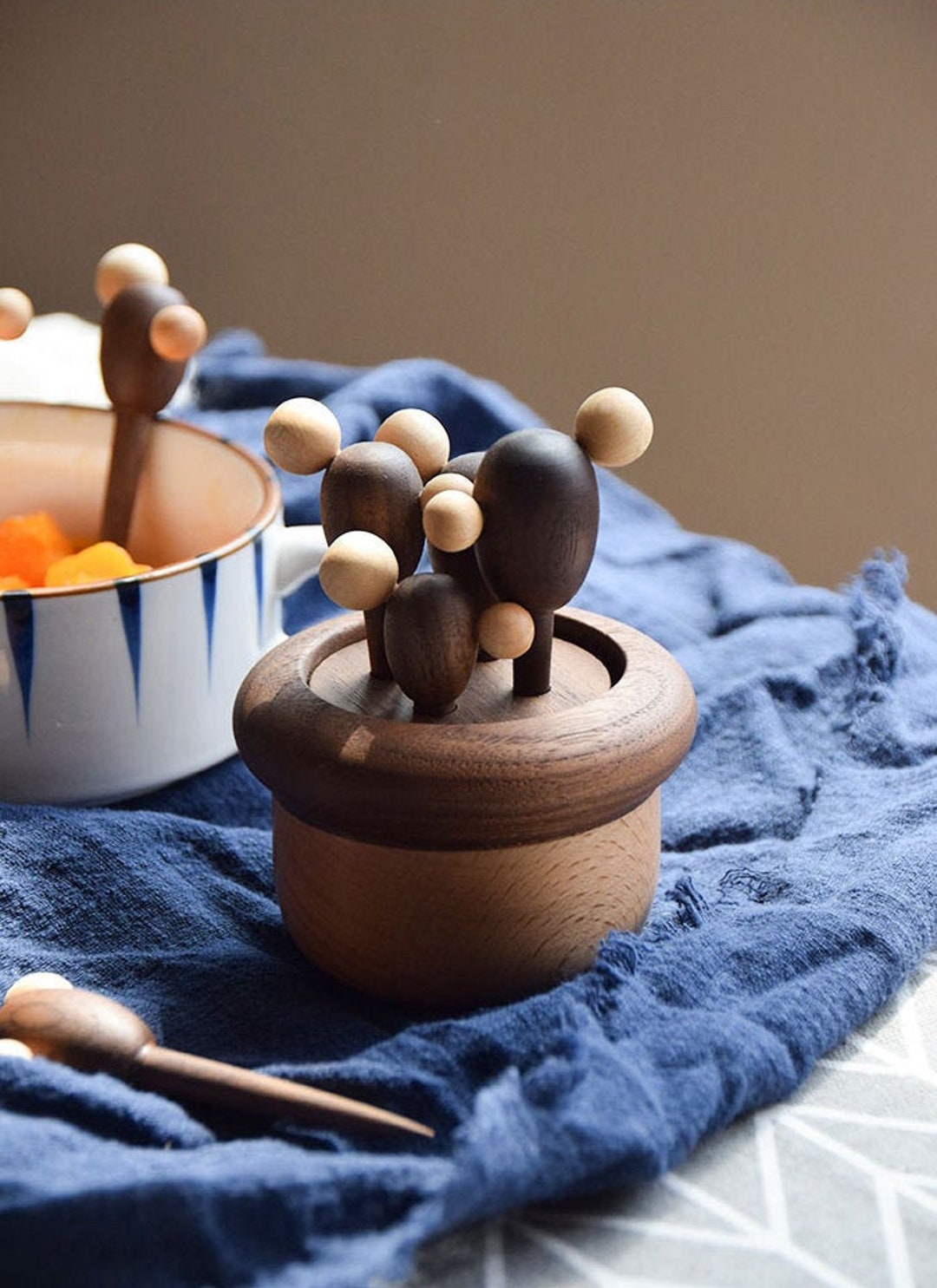 Succulent Shape Fruit Fork, Wooden Fruit Fork Snack Fork, Creative Fun ...