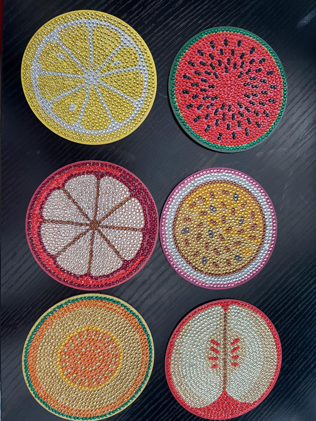 5D Diamond Art Fruit Coasters – Set of 4 | Handmade Sparkling Drink ...