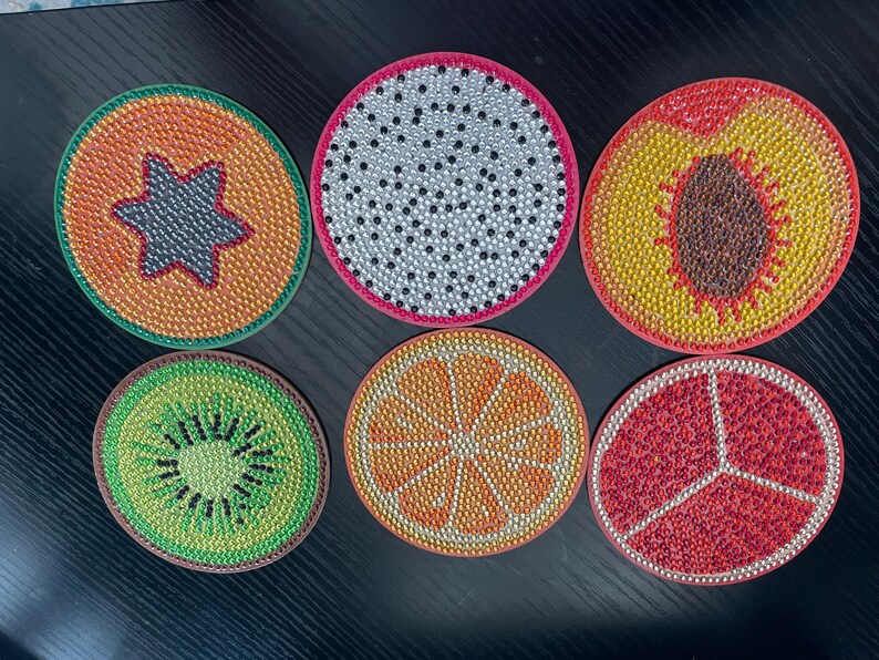 5D Diamond Art Fruit Coasters – Set of 4 | Handmade Sparkling Drink ...