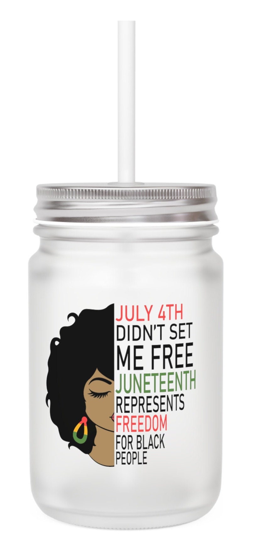 Juneteenth Mason Jar | Black Woman Half Afro | 12 Oz. Frosted Mason Jar|mason Jar With Straw - Etsy