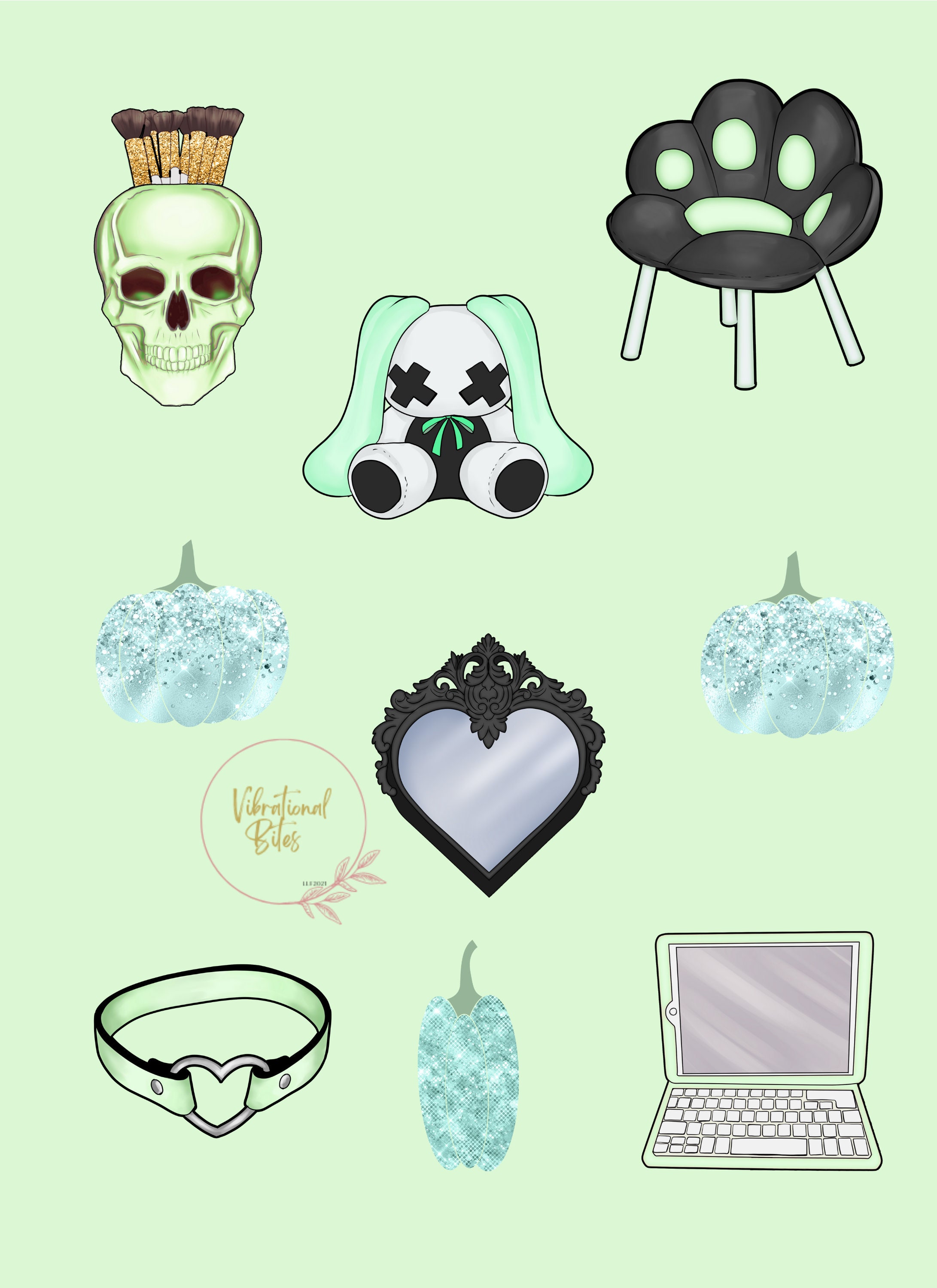 Girly Goth Halloween Stickers, Pink & Green PNG Clipart (digital ...