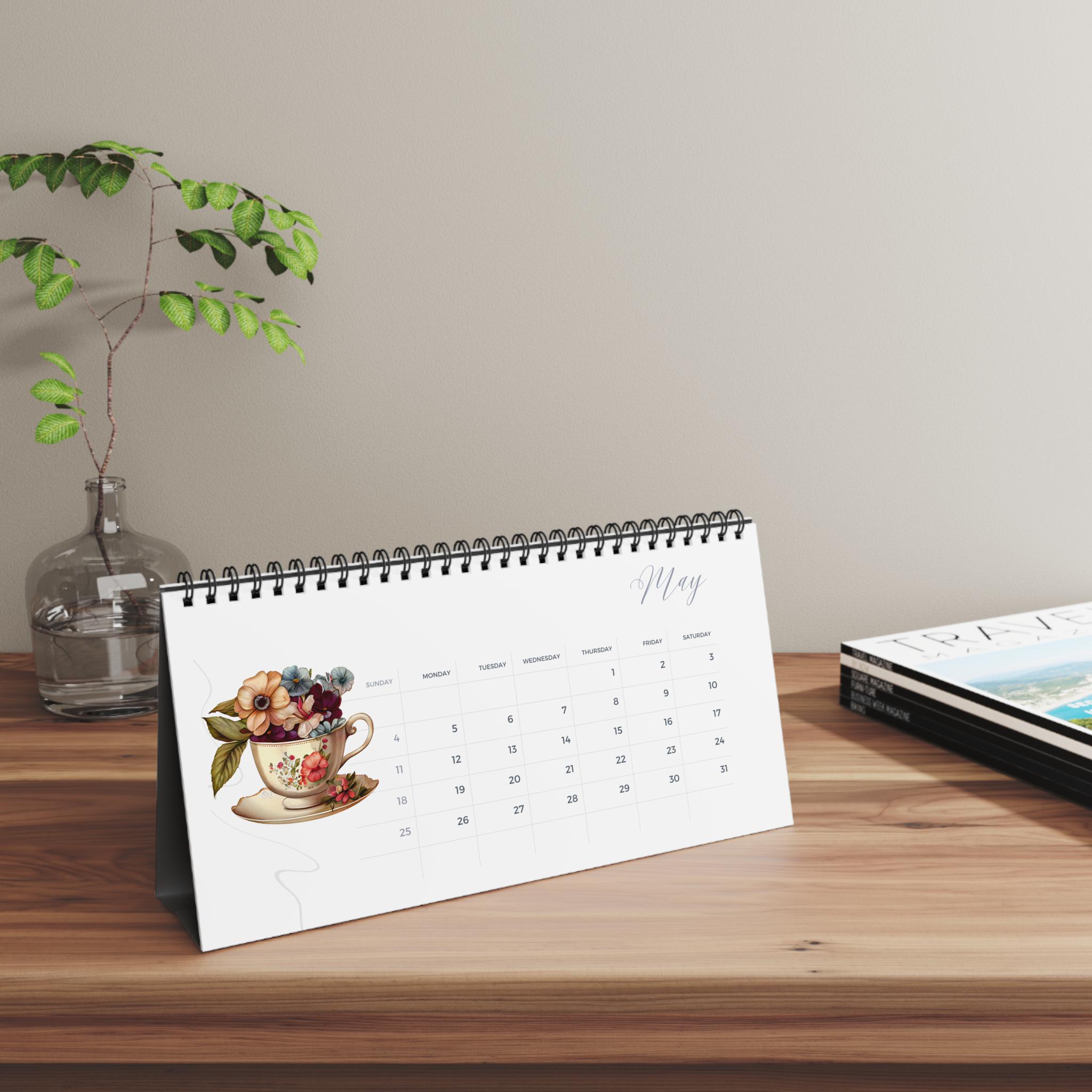 2025 Flower in Tea Pots Desk Calendar| Vintage Tea Cups With Blooming ...