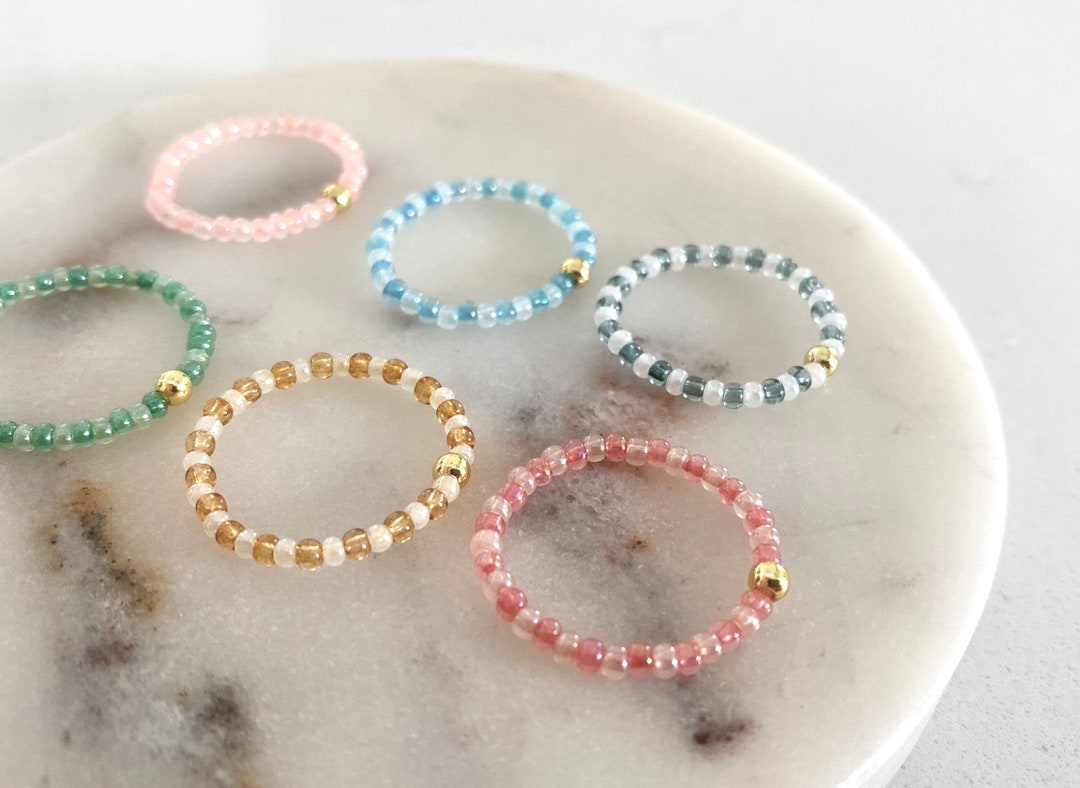 Handmade Beaded Ring With 18K Gold Filled Beaded, Beaded Rings, Beads ...