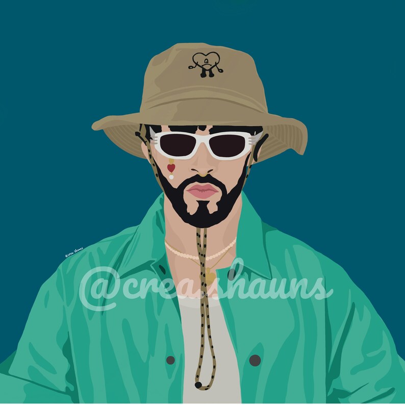 Bad Bunny, Printable Wall Art, Poster, Illustration, Digital Download ...