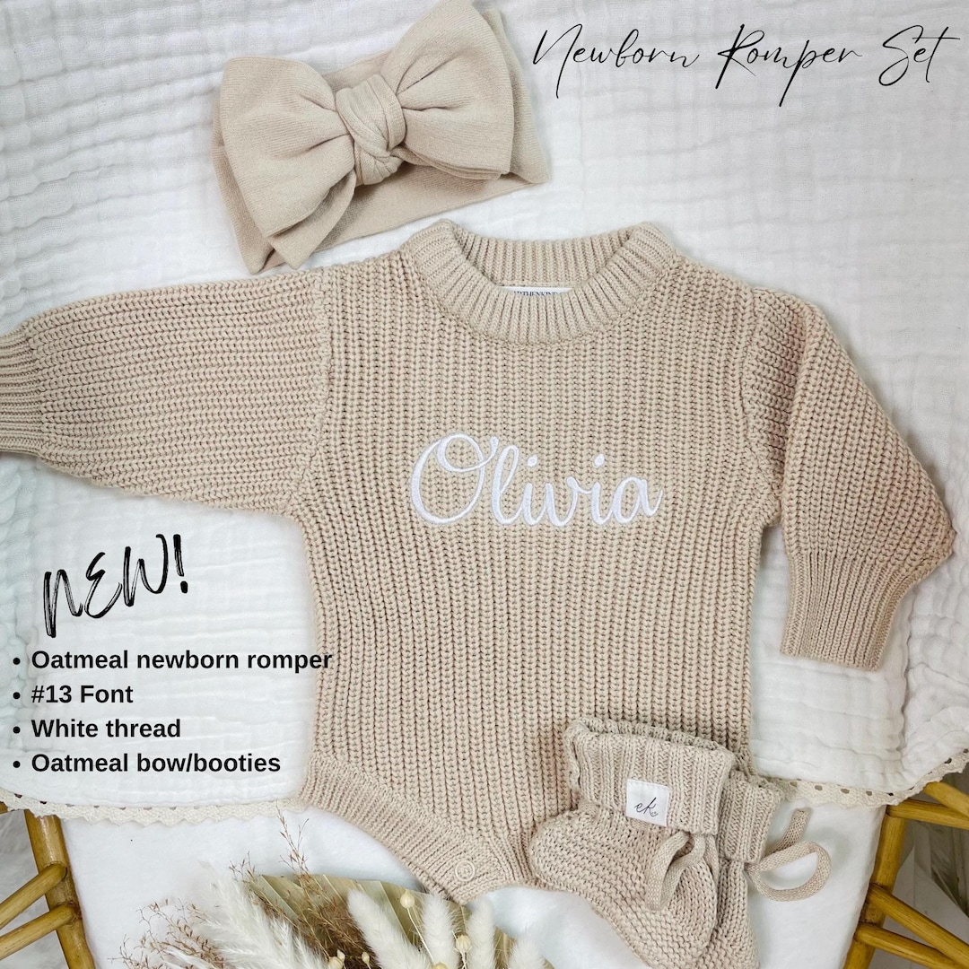 Embroidered Name Baby Romper Set, Oversized Knit Baby Romper, Custom ...