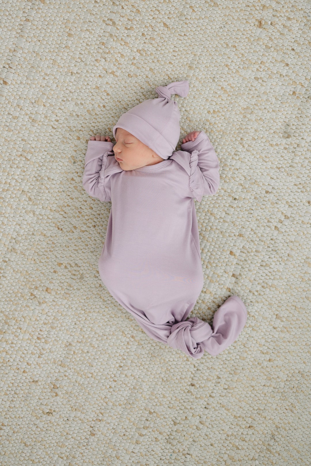 Lavender Knotted Baby Gown, Bamboo Knit, Ruffle Detail, 0-3 Months - Etsy