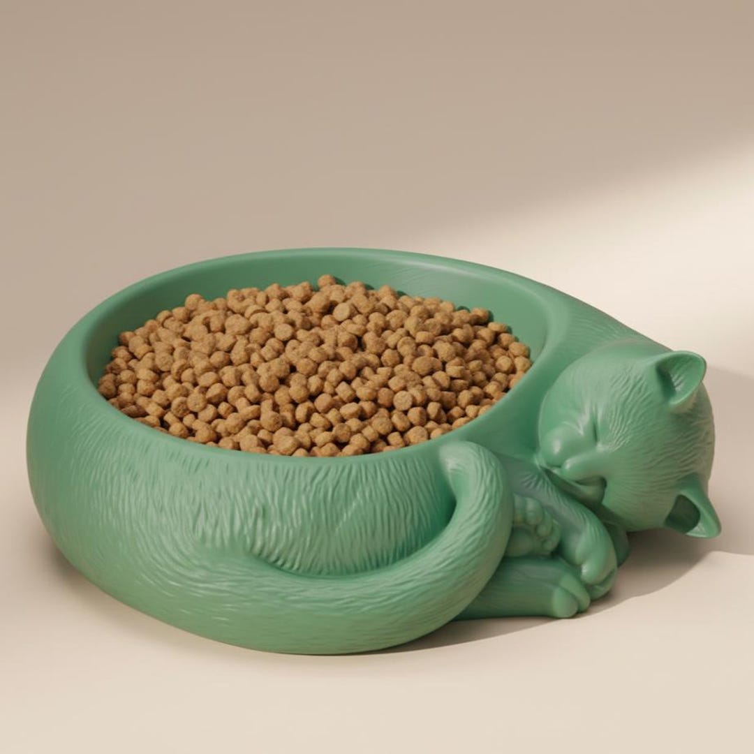 Cat Pet Bowl STL File | Sleeping Curled Kitty Food Dish | 3D Printable ...
