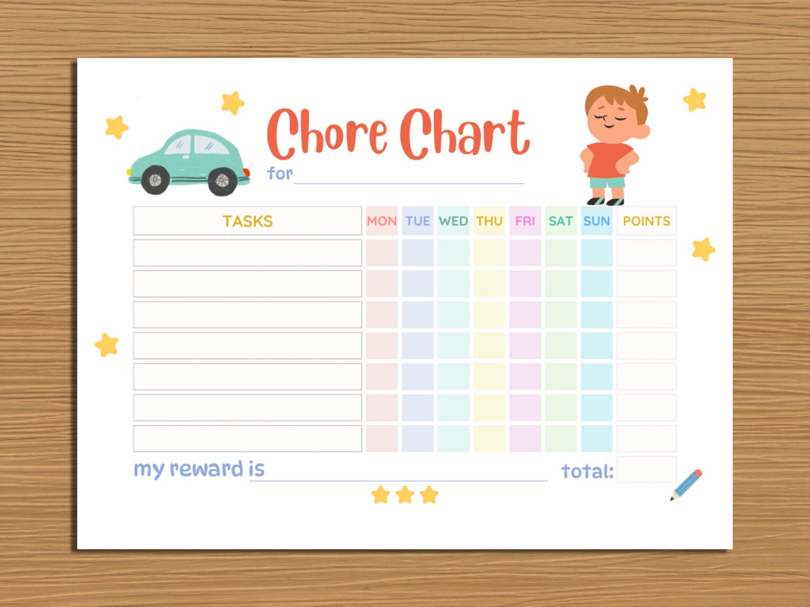 Printable Kids Chore Chart | Boy & Girl Versions | Customizable Reward ...