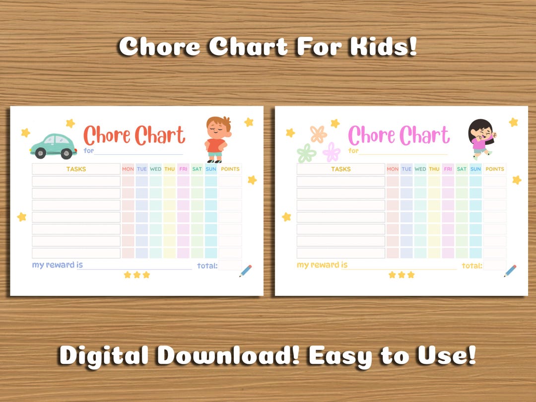 Printable Kids Chore Chart | Boy & Girl Versions | Customizable Reward ...
