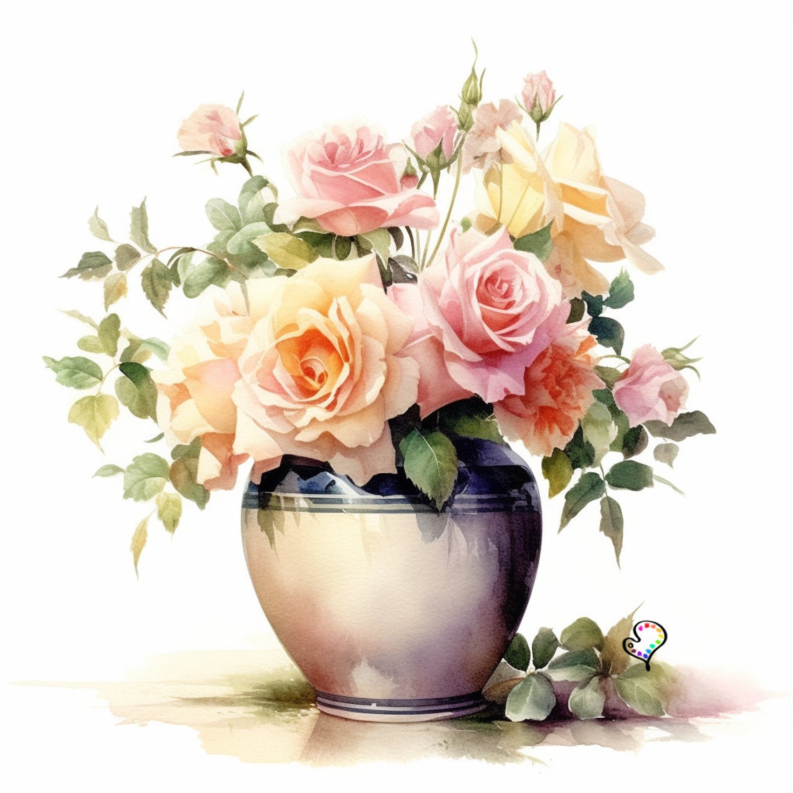 Watercolor Painting - Vase of Roses - File for Download - Etsy