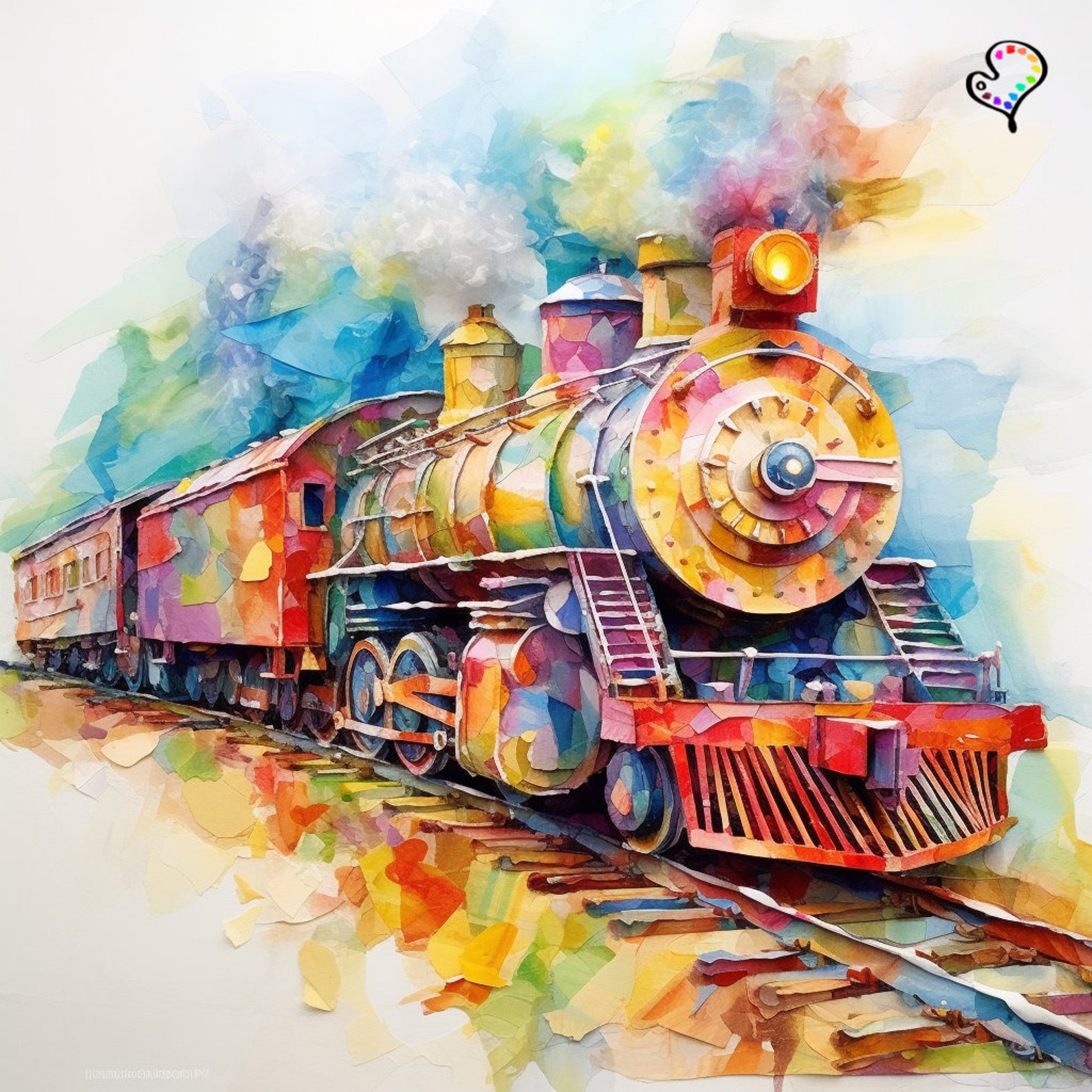 Watercolor Paper Art - Train - File for Download and Print Yourself - Etsy