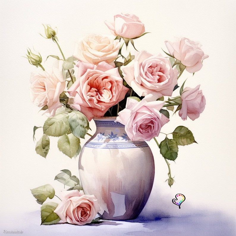 Watercolor Painting - Vase of Roses - File for Download - Etsy
