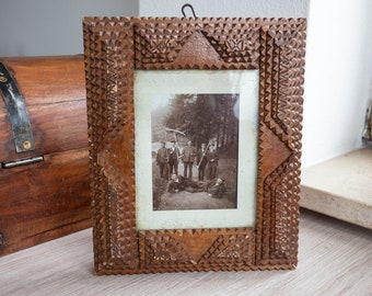 Antique Tramp Art Frame Black Forest Carved Wood Frame Trench Folk Art ...