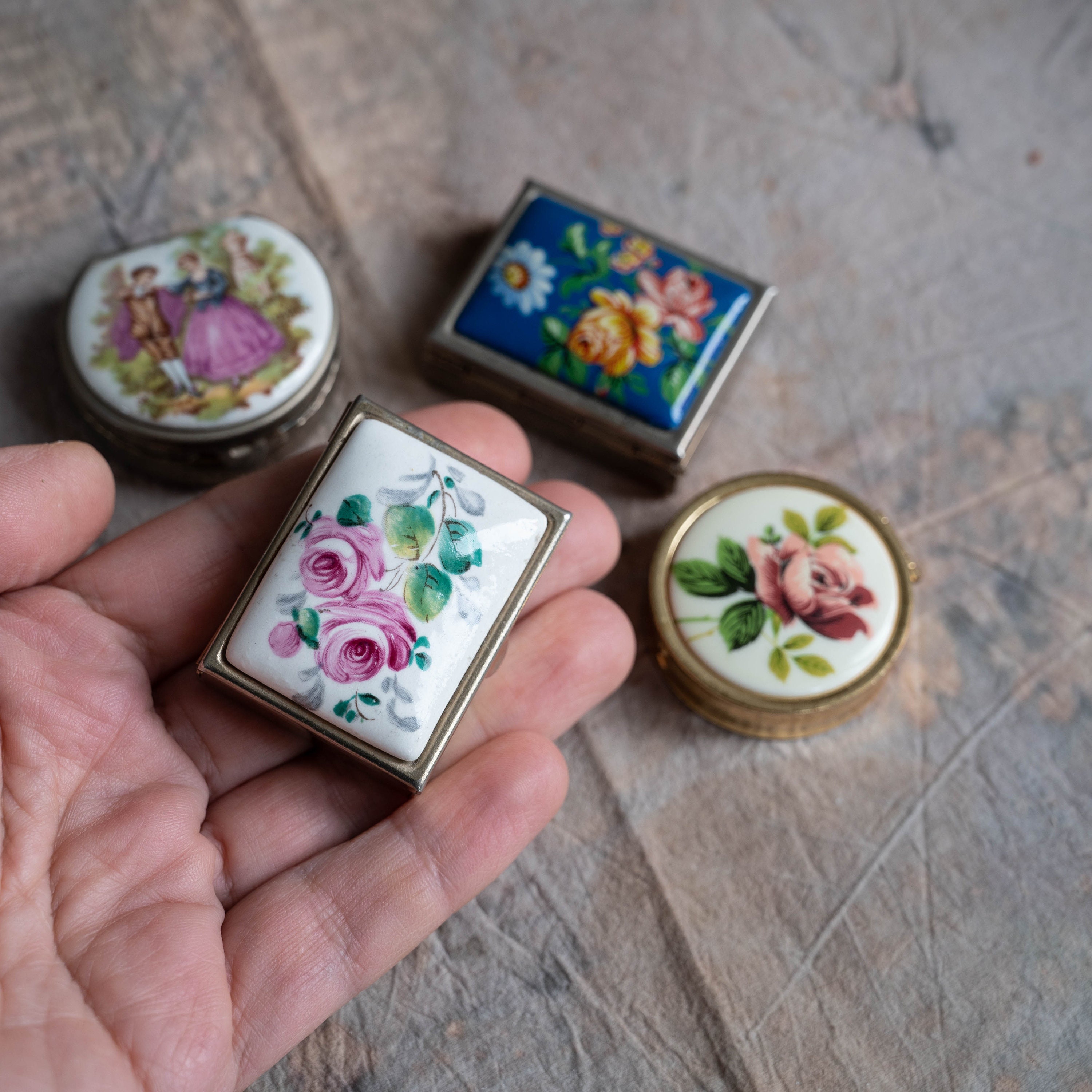 Porcelain Pill Box Vintage Metal Pill Holder Tiny Enamel Trinket Box - Etsy