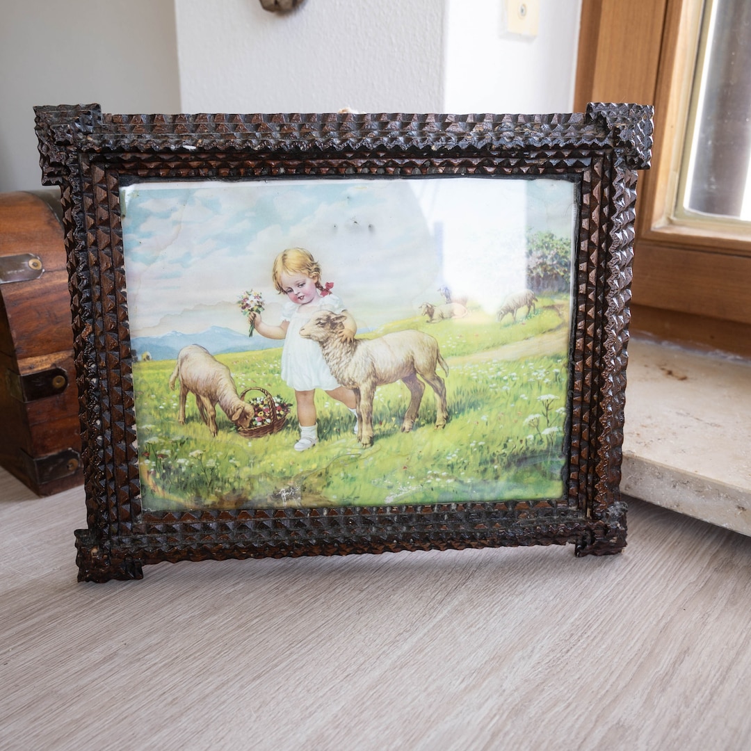 Tramp Art Frame Antique Folk Art Rustic Wood Frame for Wall - Etsy