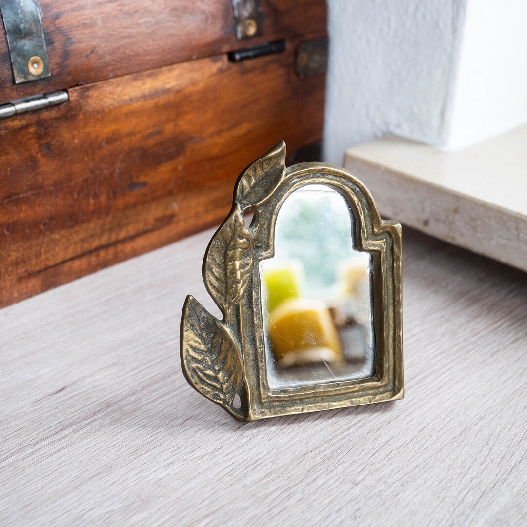 Small Solid Brass Mirror Nature-inspired Tabletop Mirror on Stand With ...