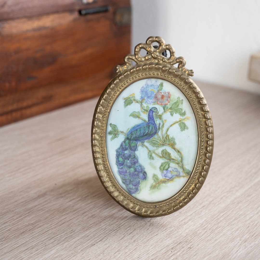 Brass Bow Frame Vintage Wall Photo Frame Painting on Silk in Small ...