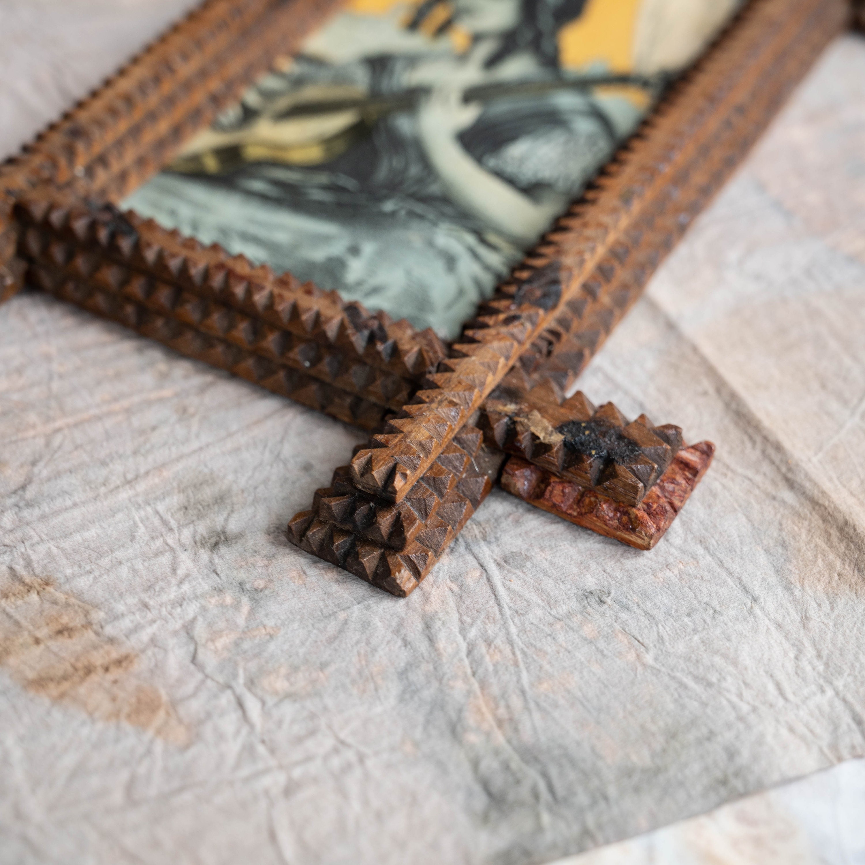 Small Tramp Art Frame Carved Wood Frame Antique Folk Art / - Etsy