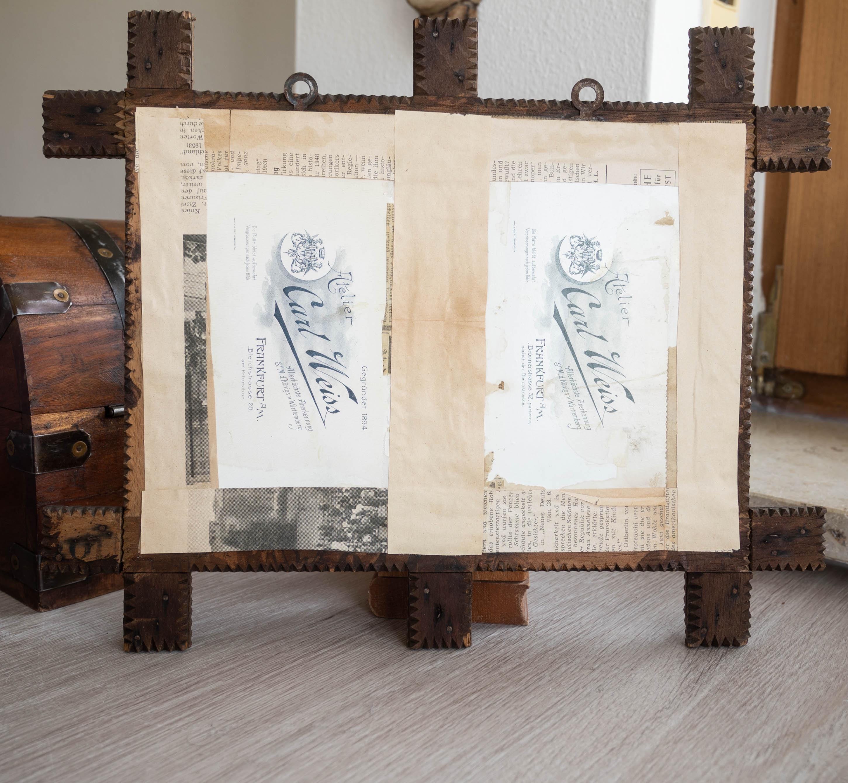 Tramp Art Frame Double Picture Holder Antique Folk Art Hand Carved Wall ...