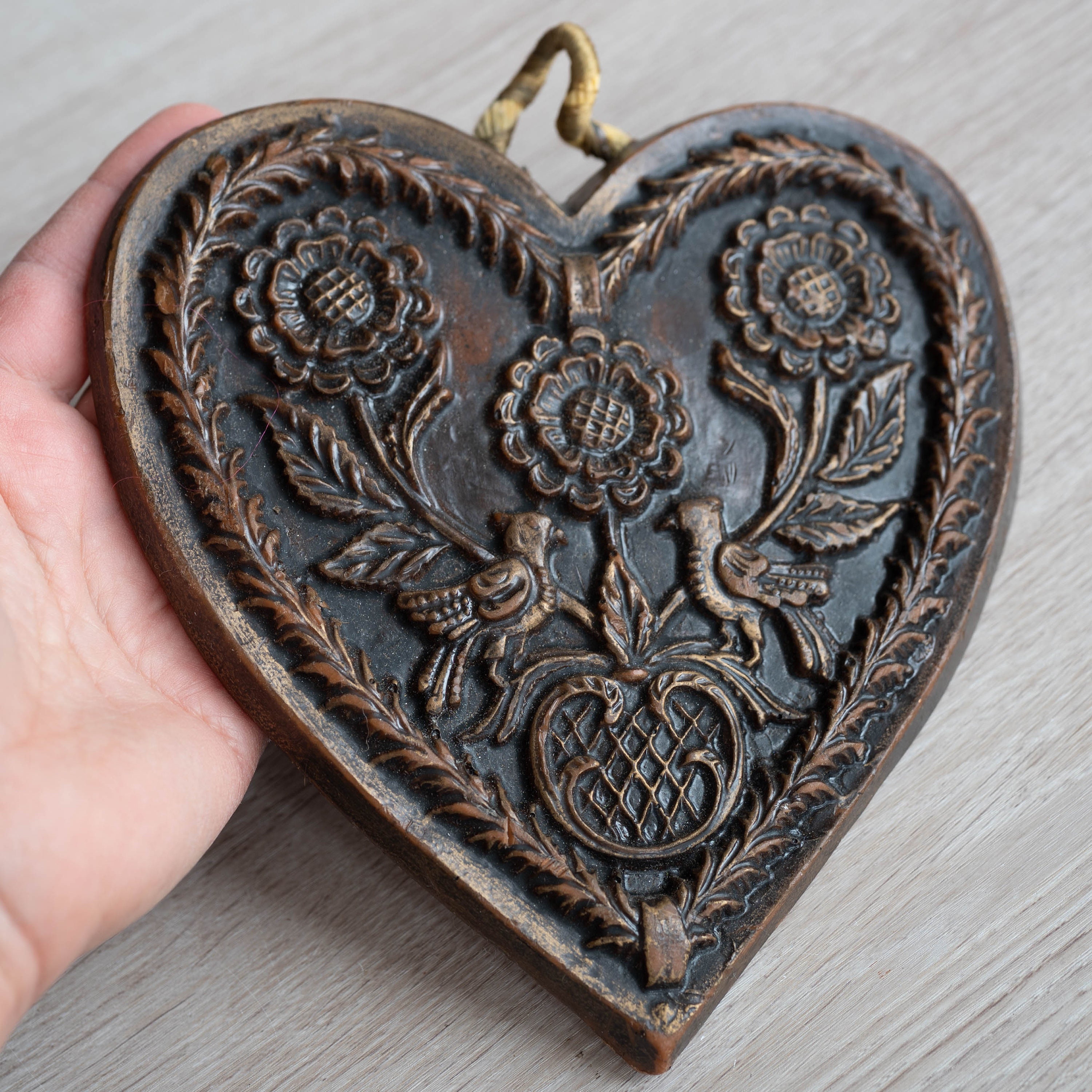 Heart Wall Art Vintage German Wax Art Carved Molded Wax Relief ...