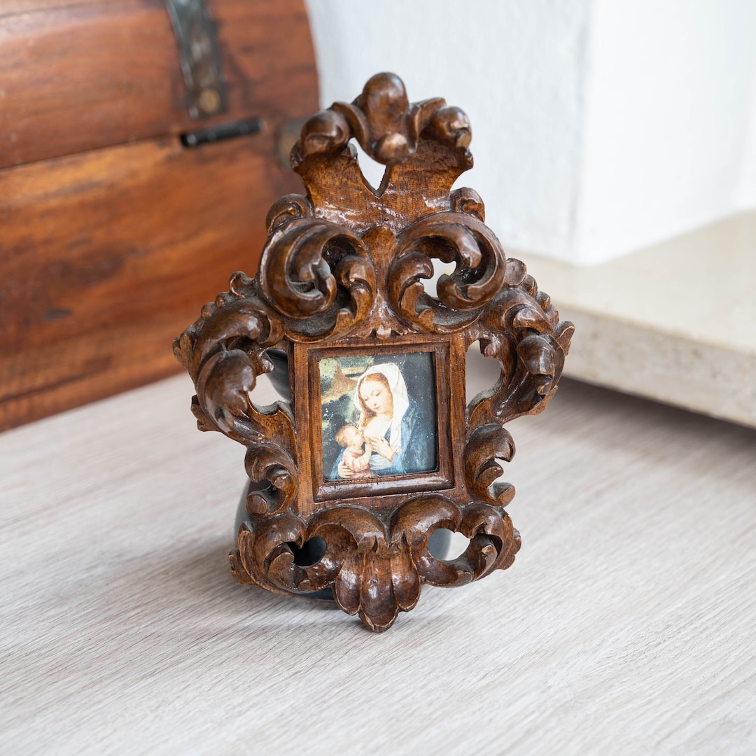 Hand Carved Wood Frame Antique Folk Art Filigree Wooden Picture Frame ...