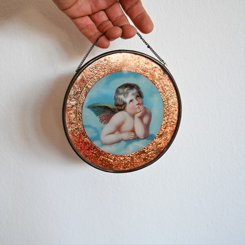 Cherub Wall Art Small Round Wall Hanging Featuring Raphael Angel Print ...
