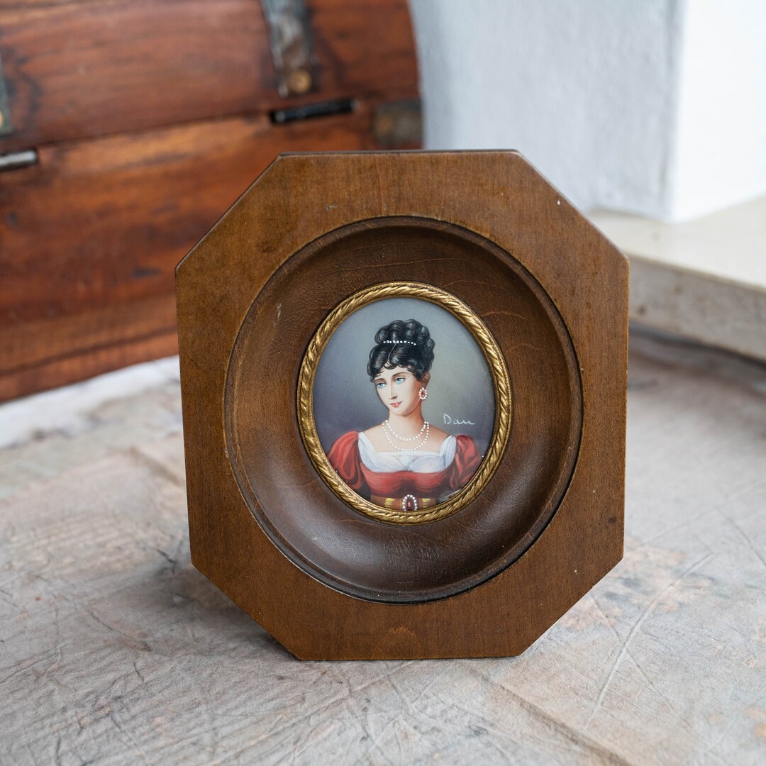 Octagon Wall Art - Antique Signed Miniature Portrait Under Convex Glass ...