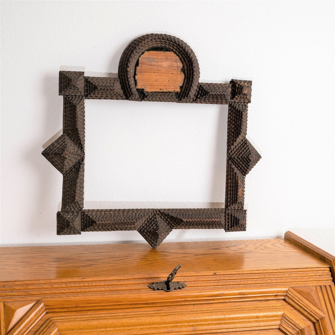 Tramp Art Frame - Antique Folk Art - Carved Wood Frame - Rustic ...