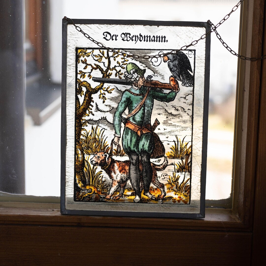 Stained Glass Suncatcher for Window Vintage Hanging Wall Decor Hunter ...