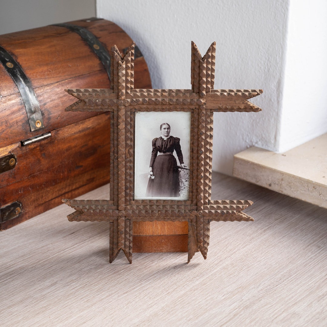 Antique Tramp Art Frame Black Forest Carved Wood Frame Trench - Etsy