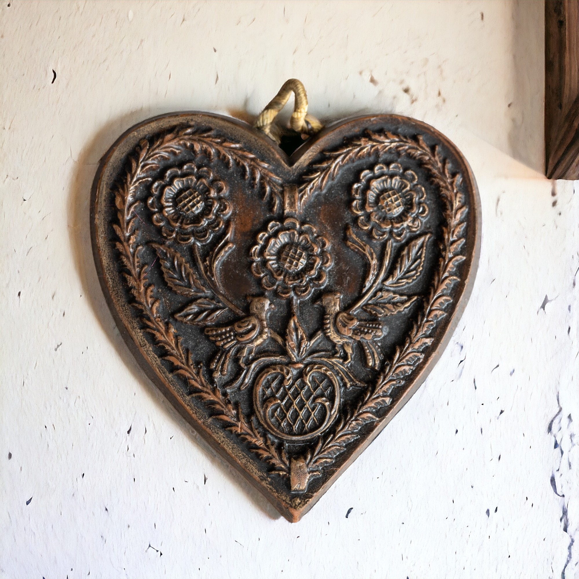 Heart Wall Art Vintage German Wax Art Carved Molded Wax Relief ...