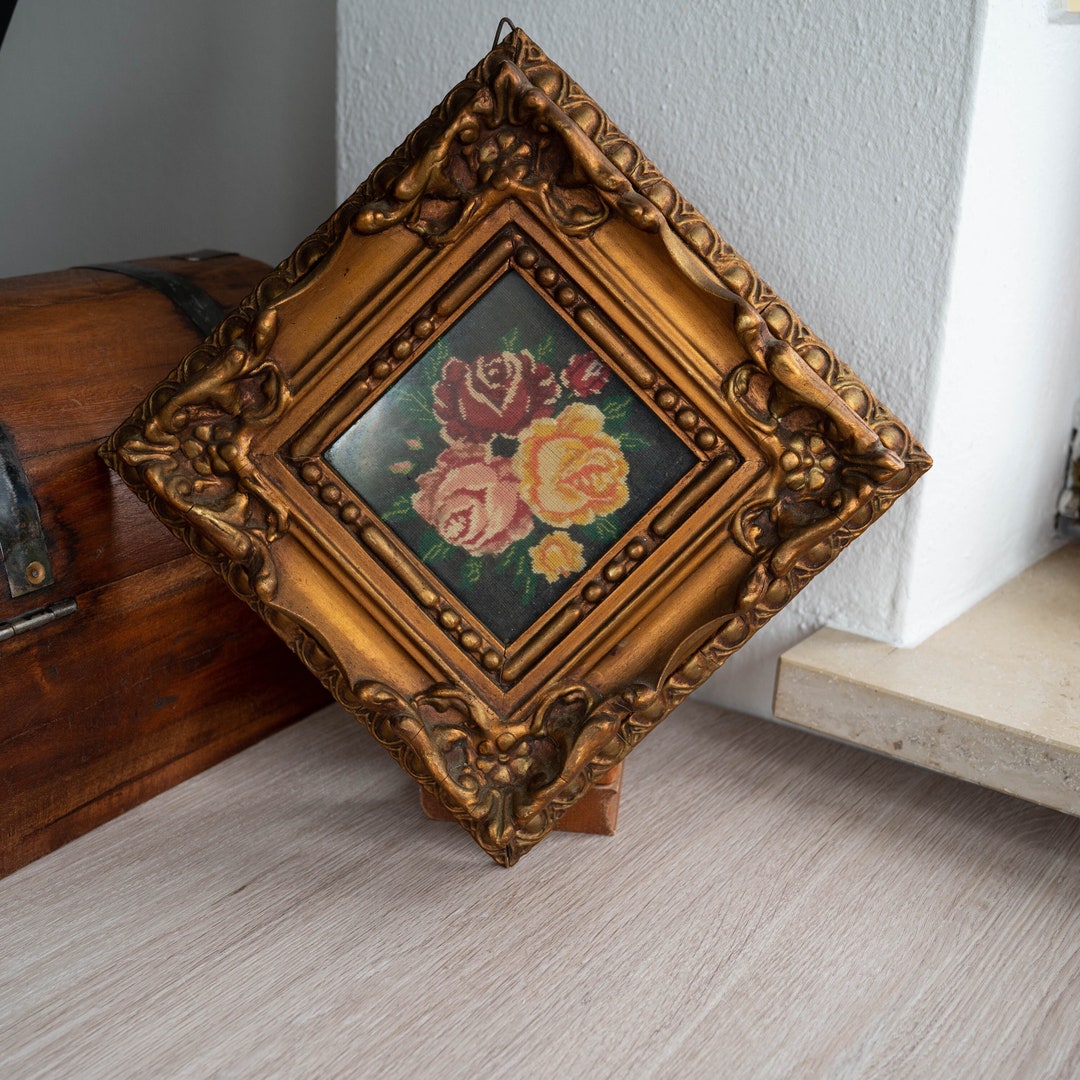 Vintage Tapestry in Baroque Wall Frame Ornate Wood Frame Needle Point ...