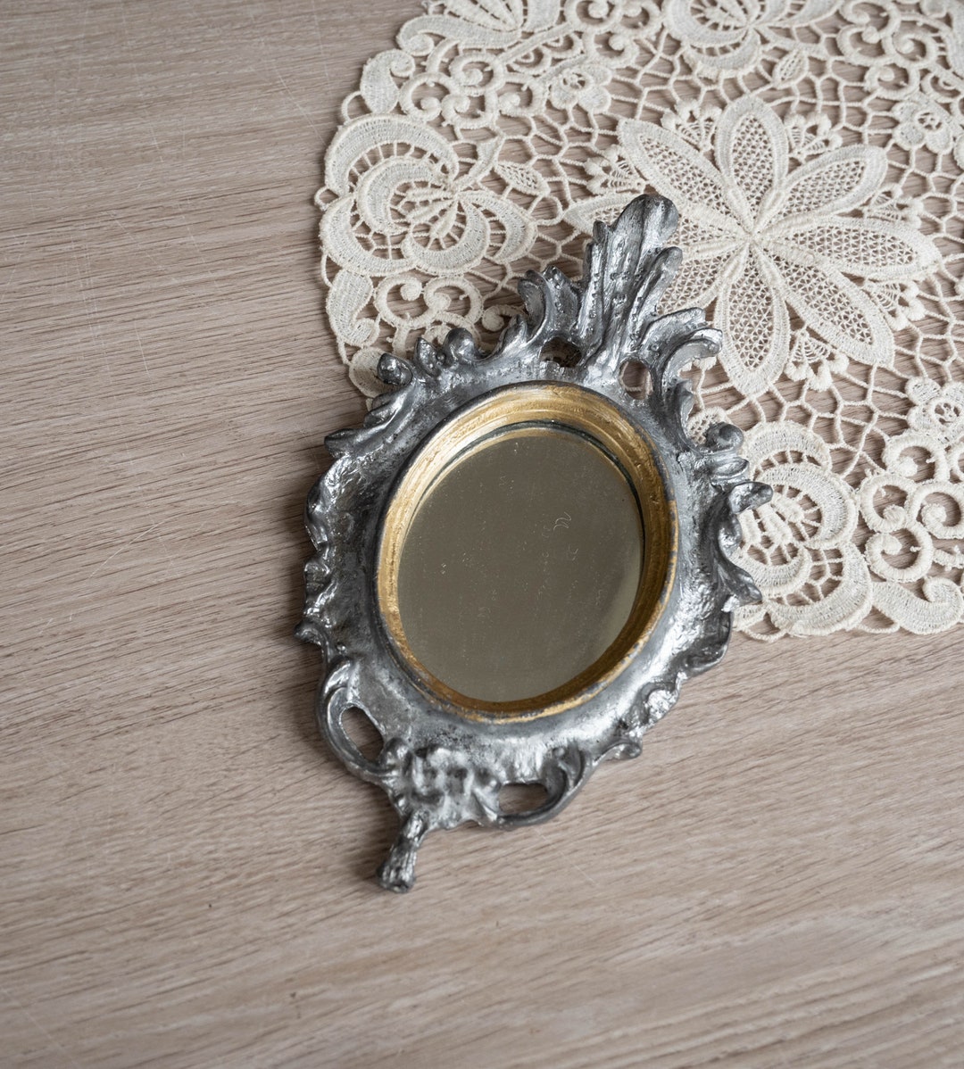 Small Decorative Mirror Vintage Oval Pewter Wall Mirror Accent Baroque ...