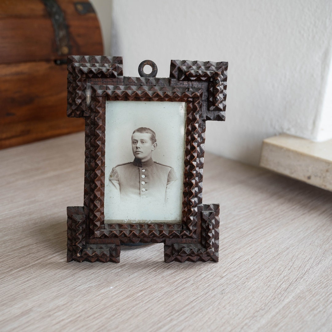 Victorian Portrait Framed Tramp Art Frame Antique Carved Wood Picture ...