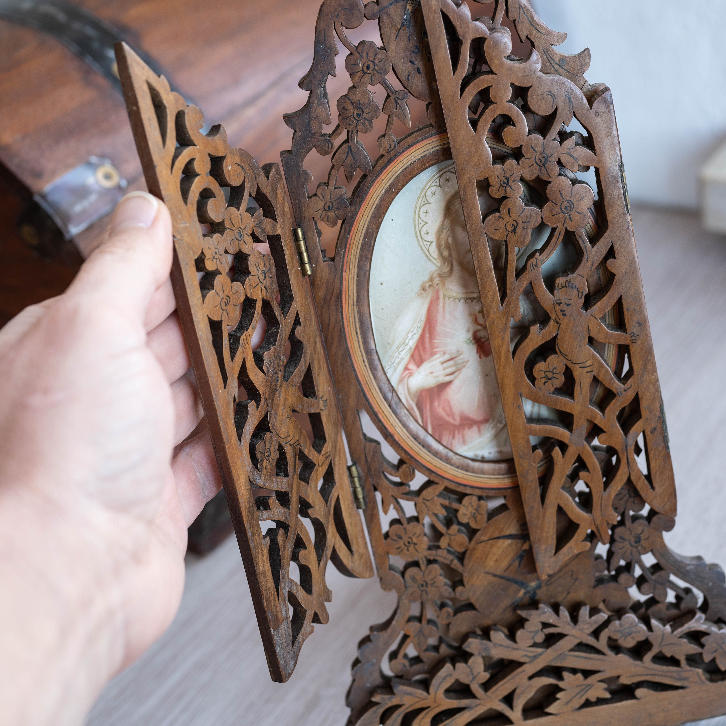 Hand Carved Folding Prayer Book Stand Antique Filigree Wooden Travel ...