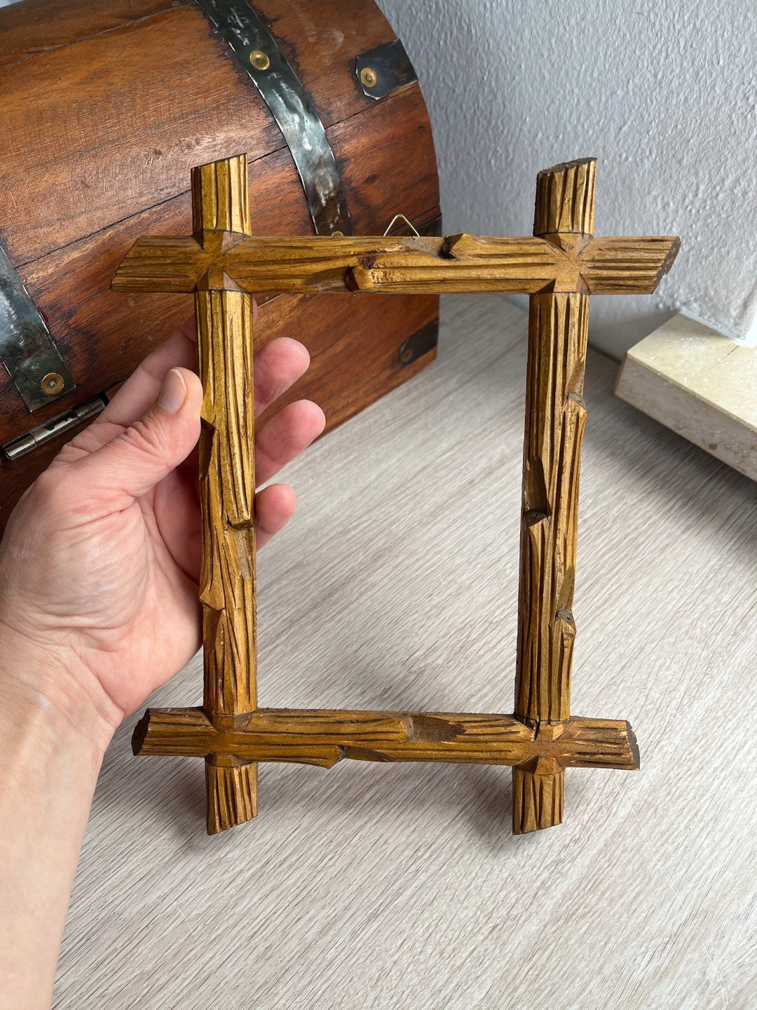 4x6 Black Forest Frame Carved Wood Frame Folk Art Criss Cross ...