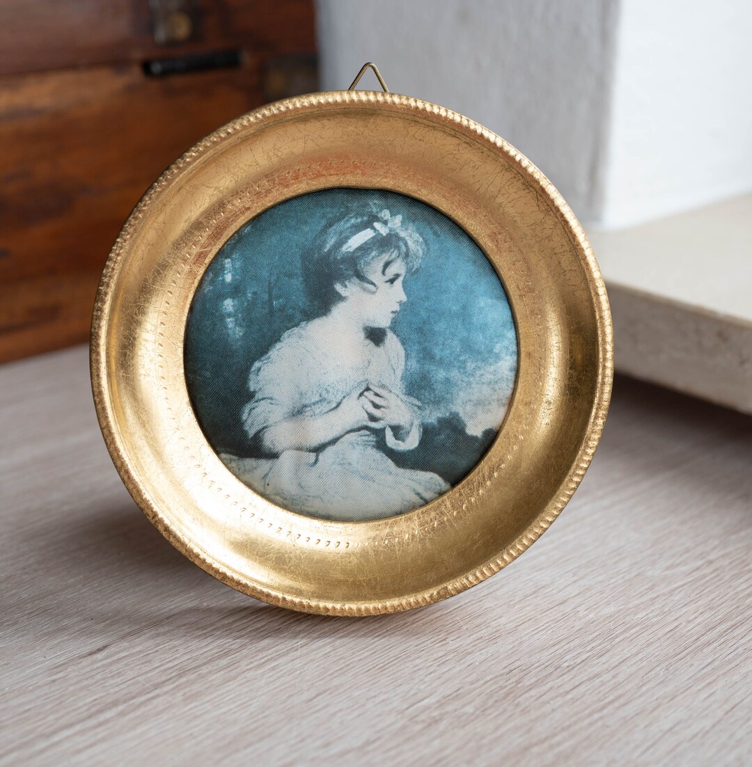 Round Gold Frame With Silk Portrait Vintage Italian Florentine Circular ...