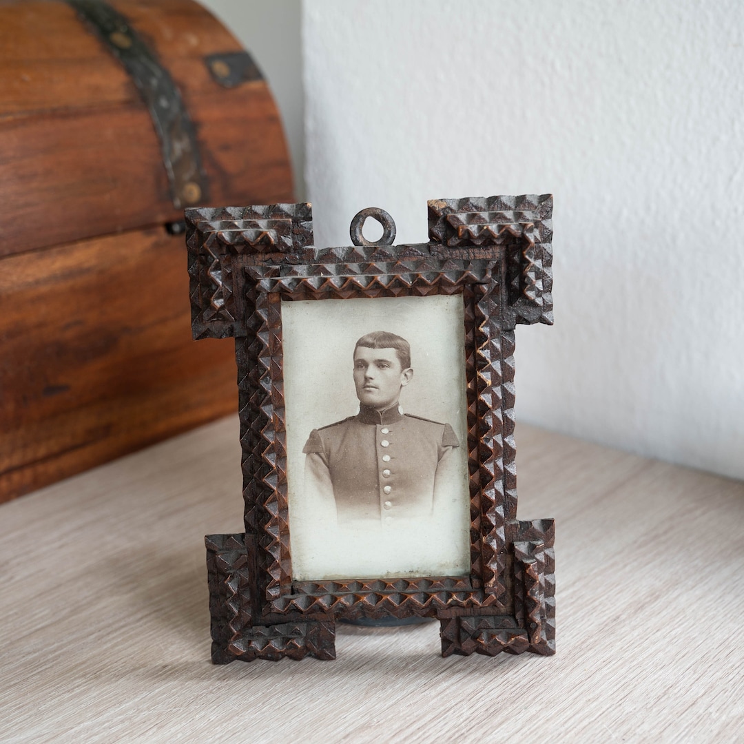 Victorian Portrait Framed Tramp Art Frame Antique Carved Wood Picture ...