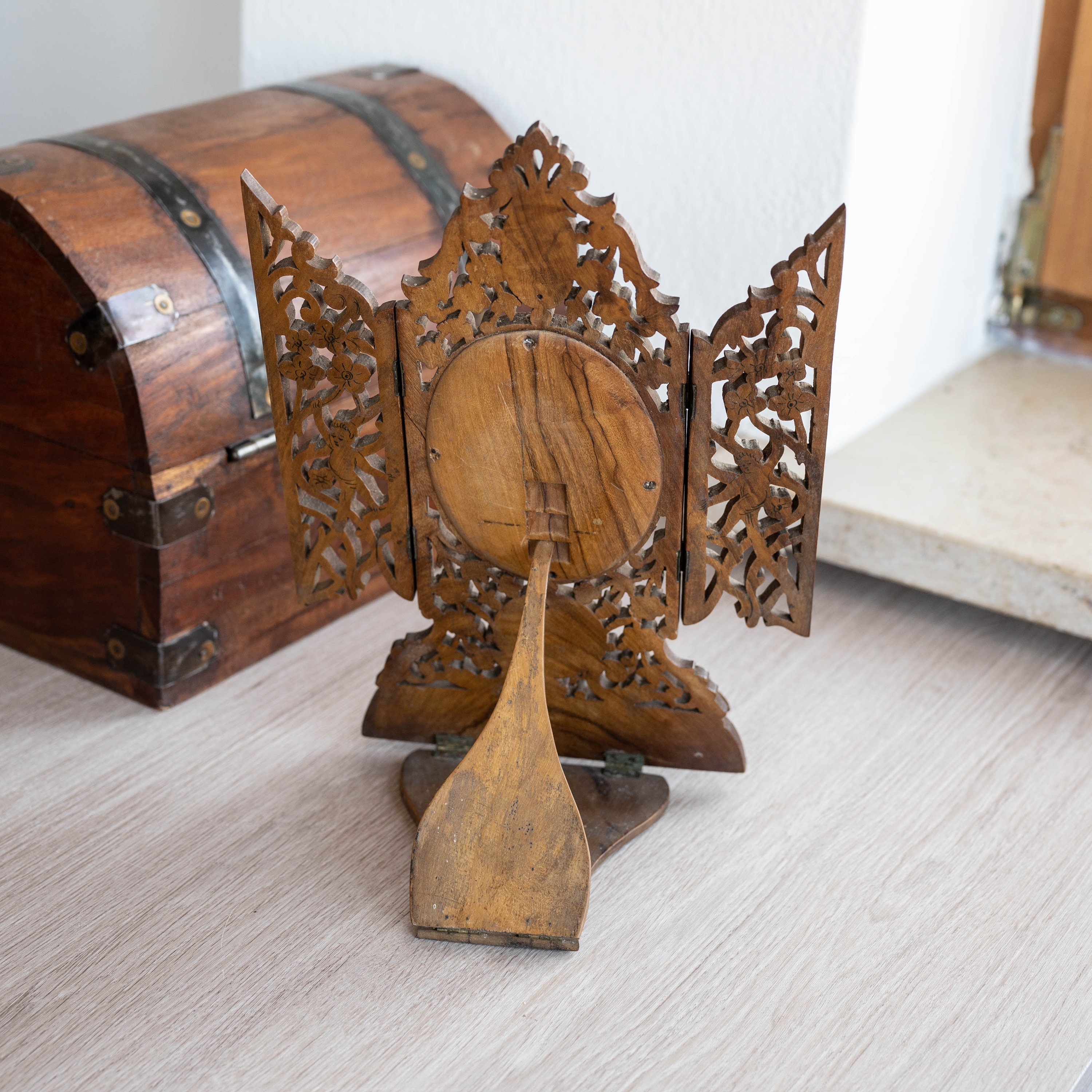 Hand Carved Folding Prayer Book Stand Antique Filigree Wooden Travel ...