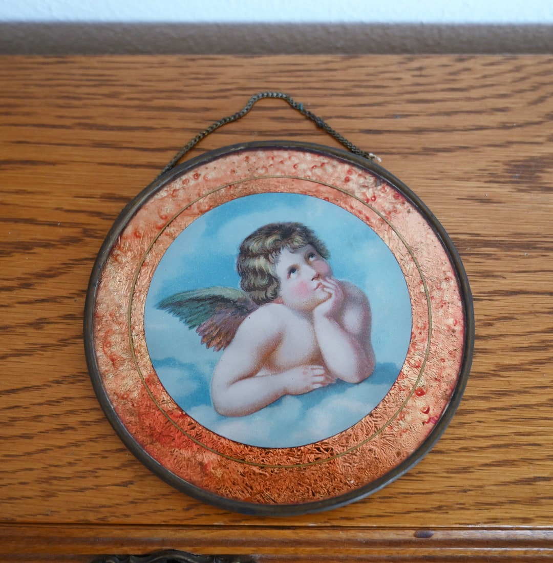 Cherub Wall Art Small Round Wall Hanging Featuring Raphael Angel Print ...
