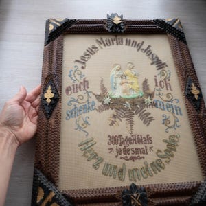 Antique Religious Shadow Box With Hand Carved Wood Tramp Art Frame ...