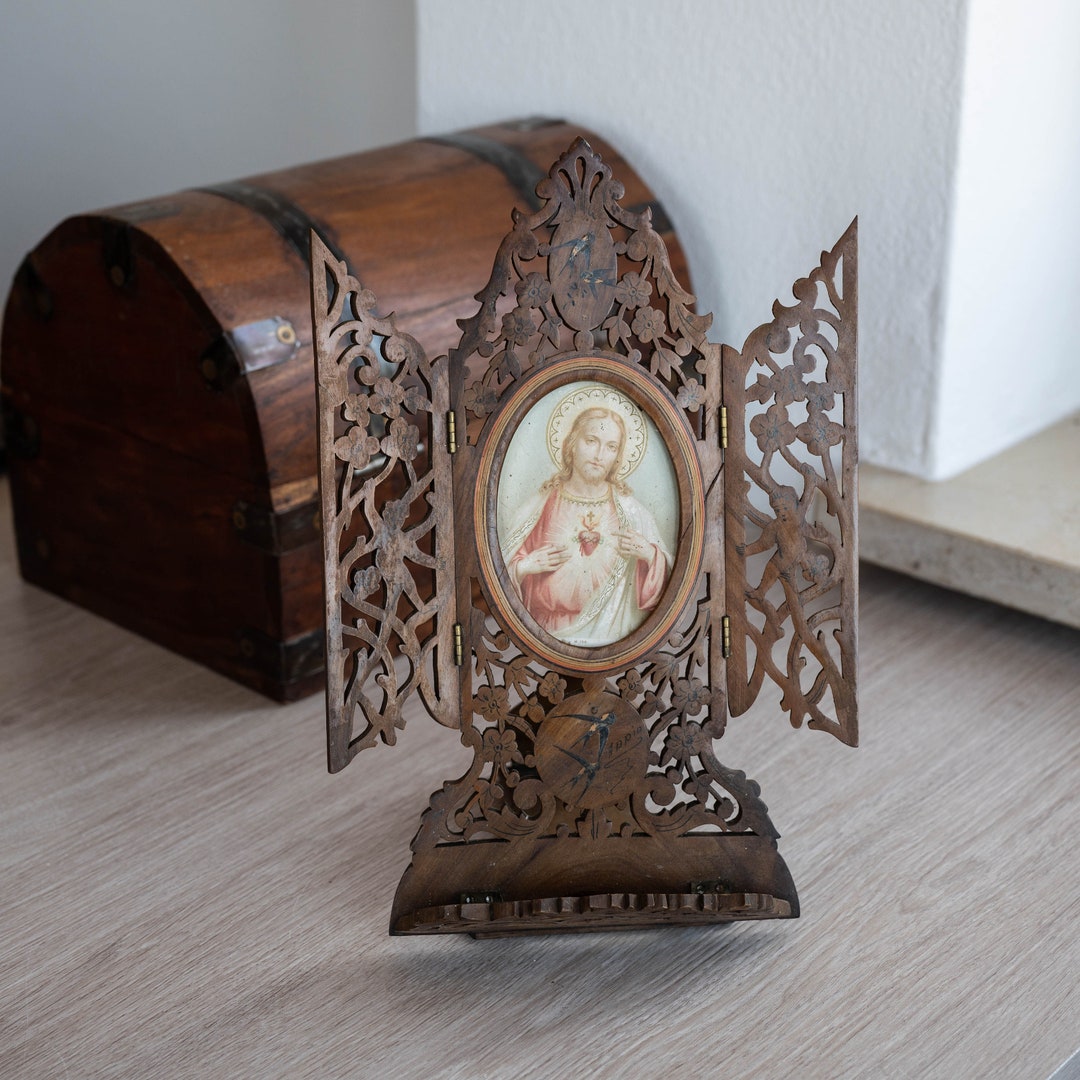 Hand Carved Folding Prayer Book Stand Antique Filigree Wooden Travel ...